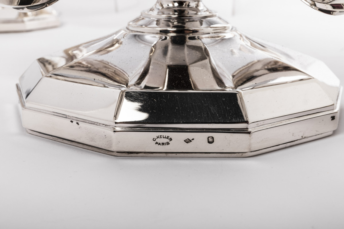 Goldsmith Gustave KELLER - Pair of candelabras in sterling silver, Art ...