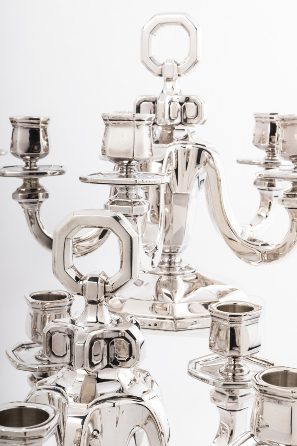 Goldsmith Gustave KELLER - Pair of candelabras in sterling silver, Art ...